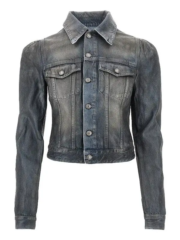 7 For All Mankind Waxed Denim Puff Sleeve Jacket - Grey