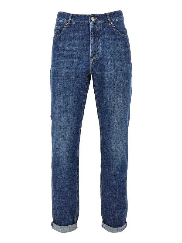 Brunello Cucinelli Traditional Fit Dark Wash Denim Jeans - Blue