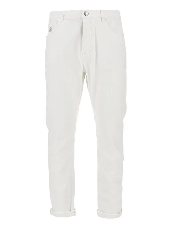 Brunello Cucinelli Garment-dyed Comfort Stretch Denim Pants - White