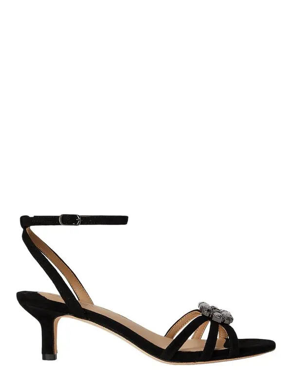 Ralph Lauren Kendyl Kitten-heel Jeweled Suede Sandal - Black