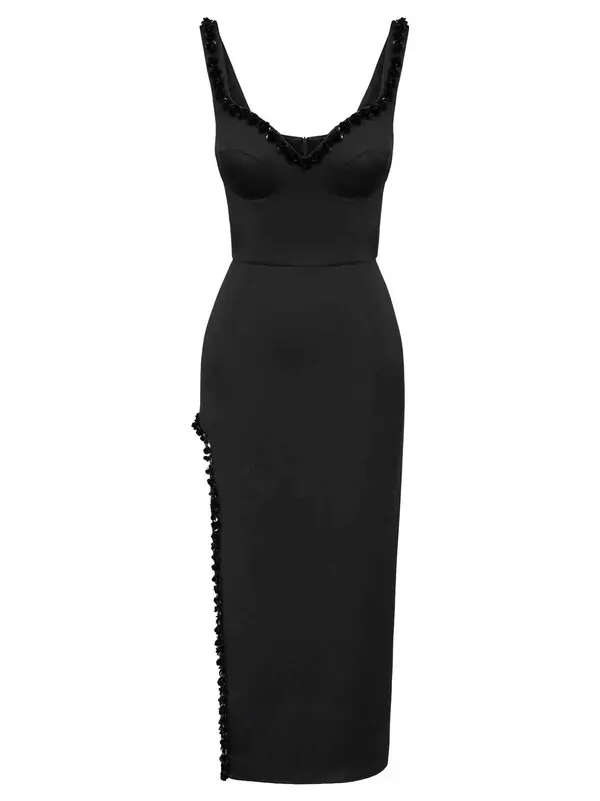 POST MERIDIEM Slit V-neck Midi Dress - Black