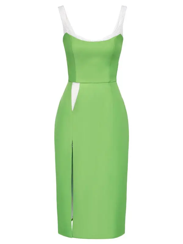 POST MERIDIEM Midi Dress With Lace Inserts And Slit - Green