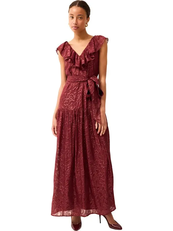 MARIE OLIVER Francine Dress With Ruffles And Tie Sash - Port