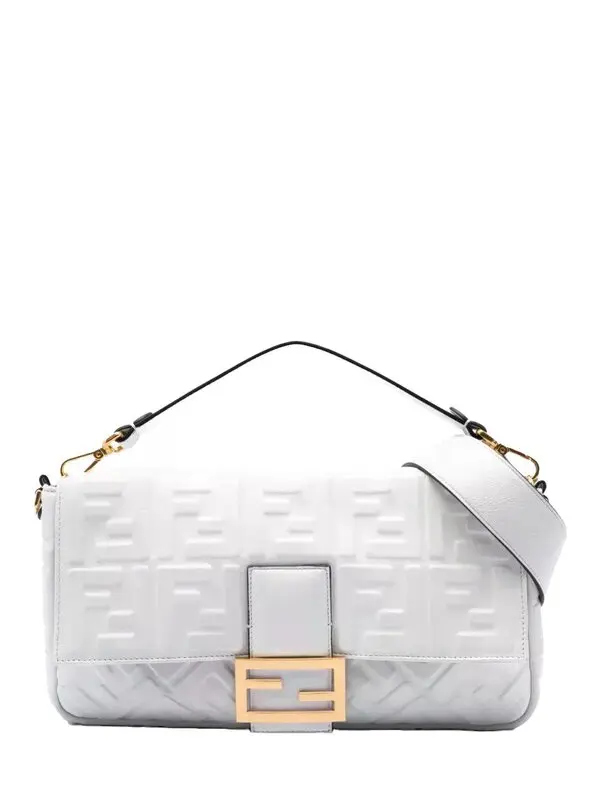 Fendi Large Zucca Embossed Leather Baguette Satchel - White