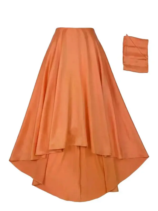 Valentino Garavani V-neck Ensemble With Matching Scarf And Skirt - Orange