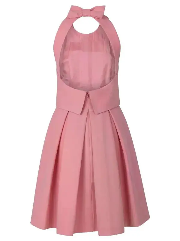 Valentino Garavani Halterneck Bow Detail Pleated Dress - Pink