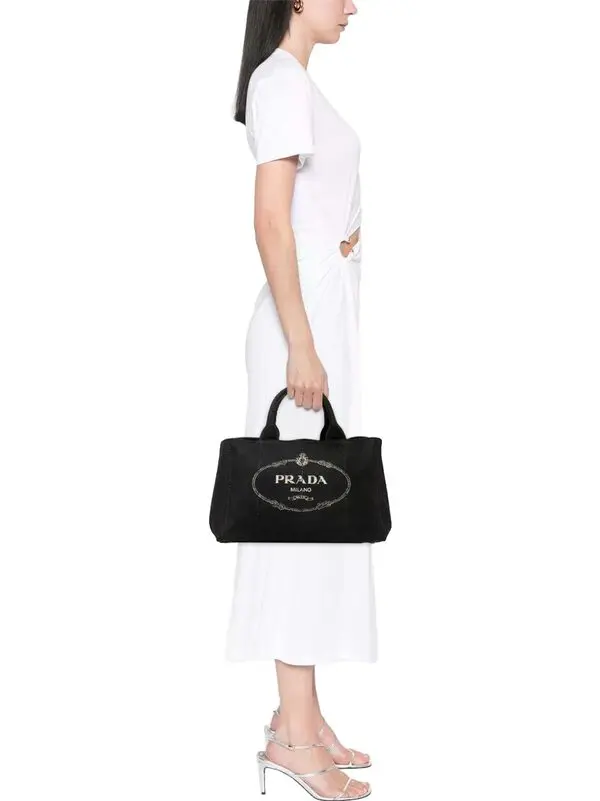 Prada Canvas Canapa Logo Tote Satchel - Black