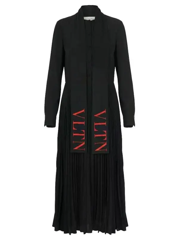 Valentino Garavani Long Sleeve Pleated Dress - Black