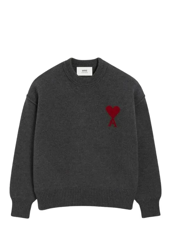 AMI Paris De Coeur Crew Neck Sweater - Grey