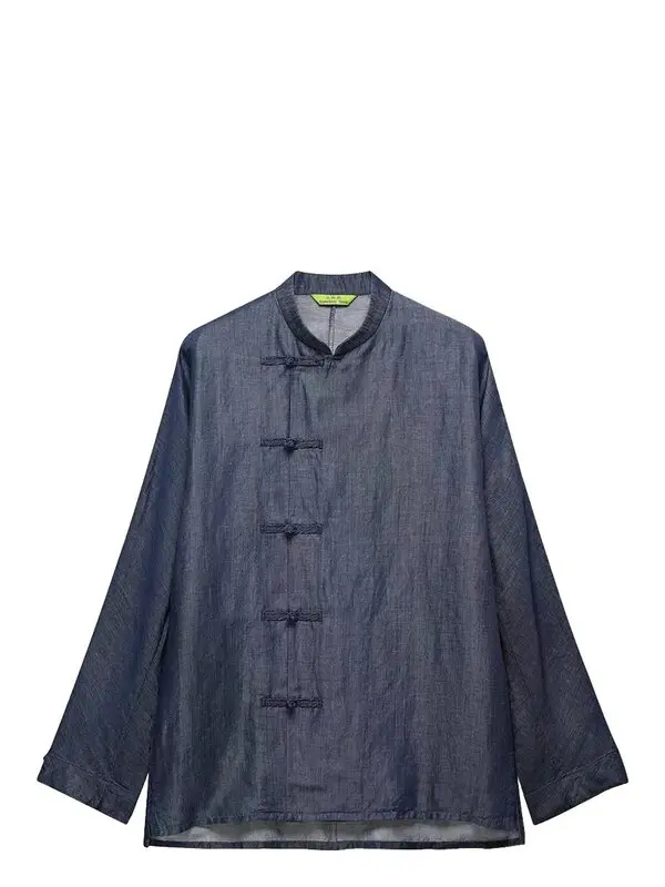 Shanghai Tang Frog-fastening Denim Shirt - Blue