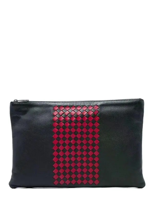 Bottega Veneta Intrecciato Trimmed Bicolor Nappa Clutch Bag - Black