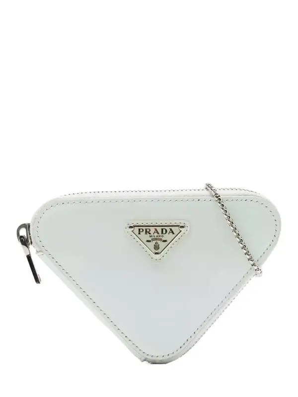 Prada Brushed Leather Triangle Chain Pouch Crossbody Bag - White