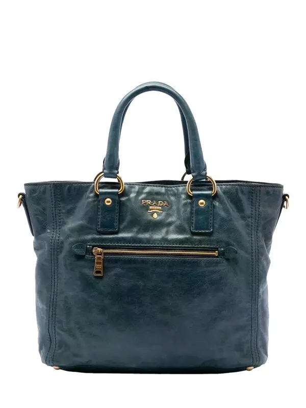 Prada Vitello Shine Convertible Tote Satchel - Blue
