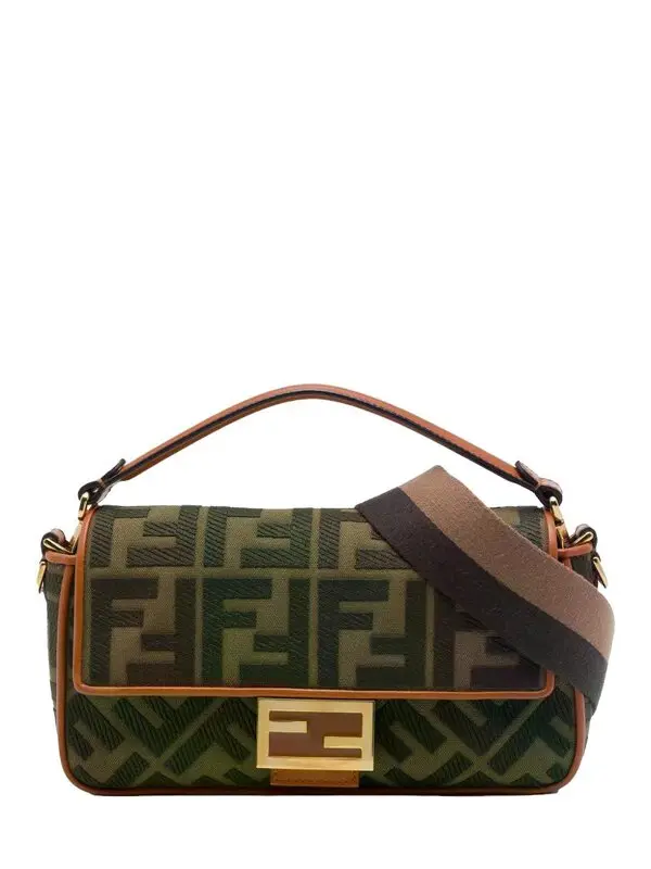 Fendi Zucca Embroidered Canvas Baguette Satchel - Green