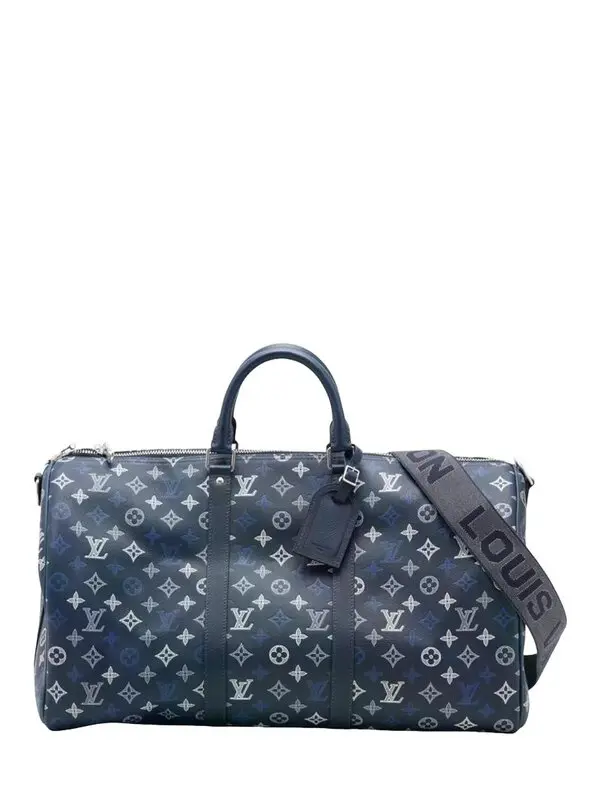 LOUIS VUITTON Monogram Shadow Keepall Bandouliere 50 Travel Bag - Blue