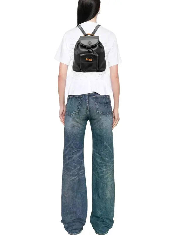 Gucci Calfskin Bamboo Drawstring Backpack - Black