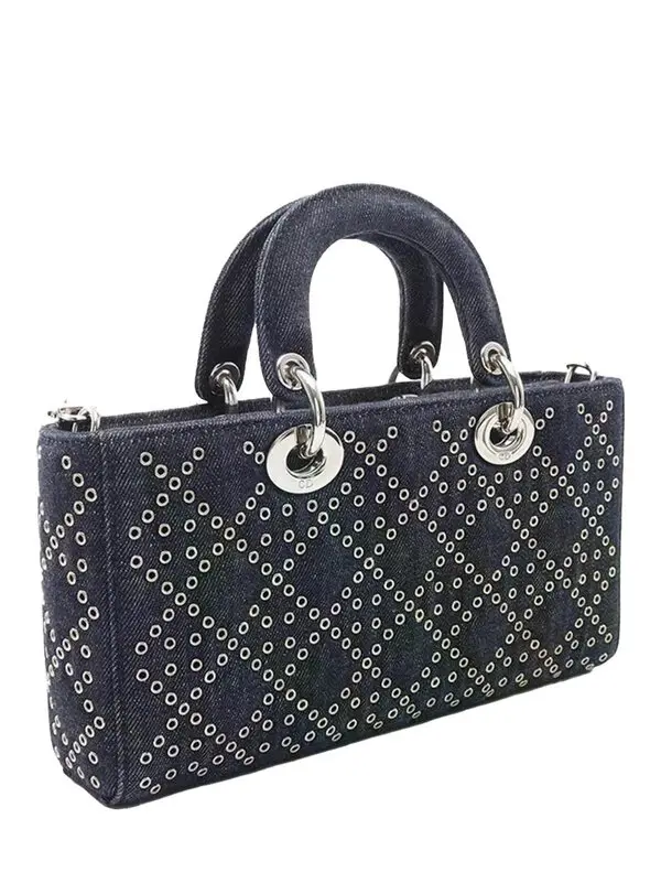 Dior Denim Cannage Eyelet Lady D Joy Satchel - Blue