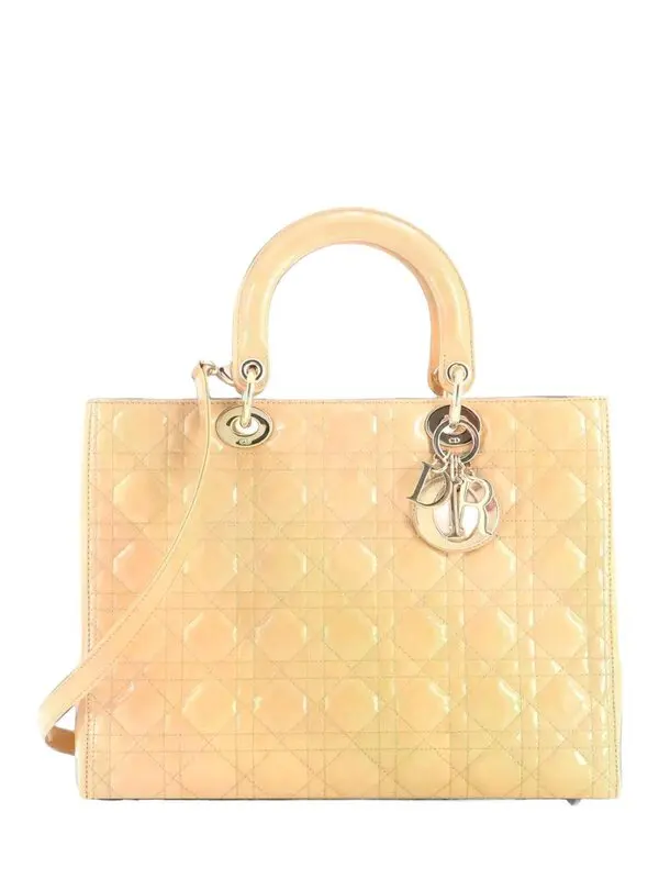 Dior Lady Bag Cannage Quilt Patent Satchel - Neutrals