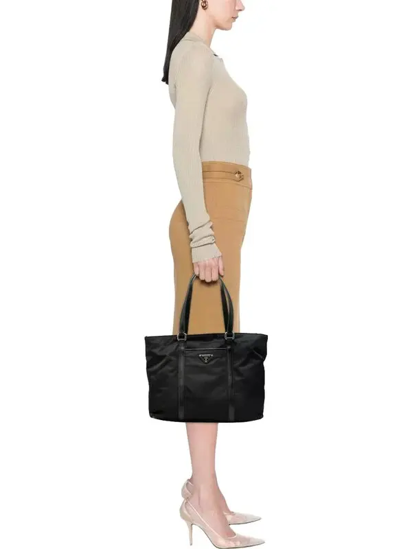 Prada Saffiano Trimmed Tessuto Tote Bag - Black