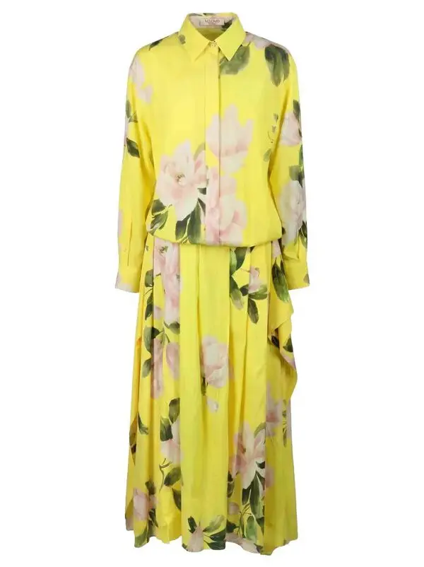 Valentino Garavani Floral Print Silk Dress - Yellow