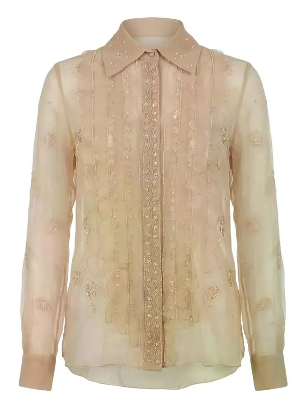 Valentino Garavani Bead-embellished Lace-trim Shirt - Neutrals