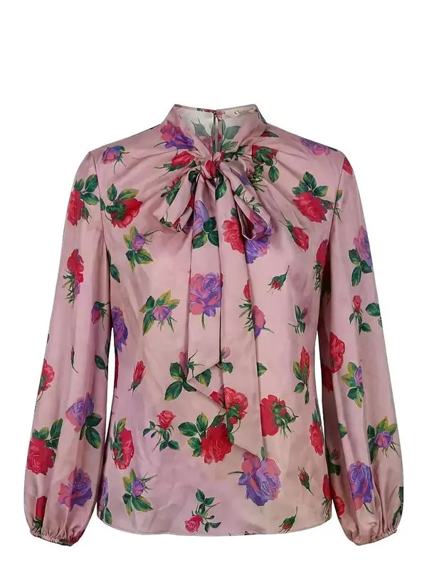 Valentino Garavani Floral Print Pussy-bow Blouse - Pink