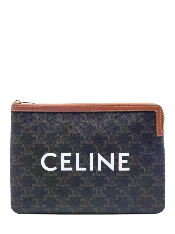 Celine Small Triomphe Coated Canvas Clutch Bag - Brown