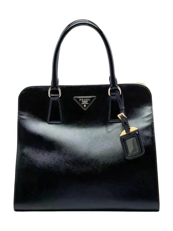 Prada Saffiano Vernice Convertible Tote Satchel - Black