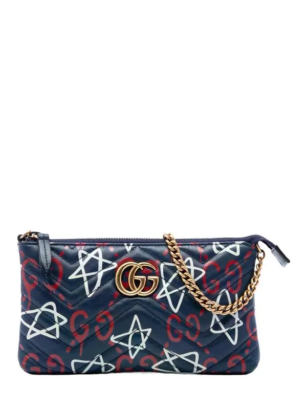 Gucci Mini Gg Marmont Matelasse Calfskin Wallet On Chain Crossbody Bag - Blue