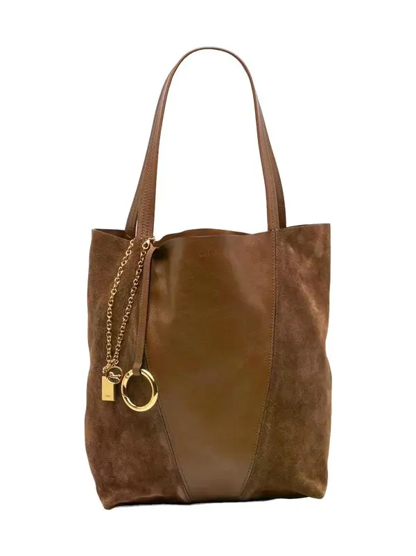 Chloé Suede And Grained Buffalo Leather Spin Tote Bag - Brown