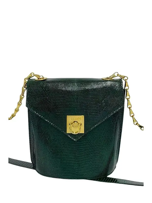 Celine Lizard Embossed Leather Crossbody Bag - Green