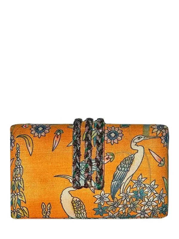 SIMITRI Paradise Bird Braided Fringe Clutch - Orange