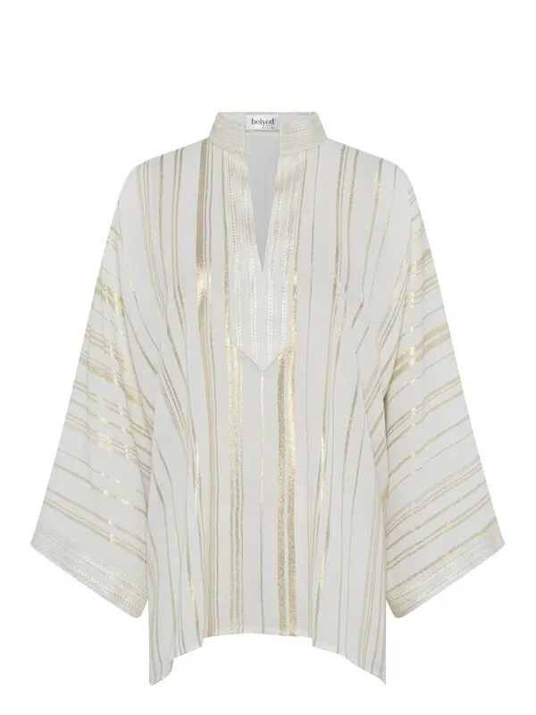 BELYED HANDCRAFT Samar Crepe Mandarin Collar Tunic - White