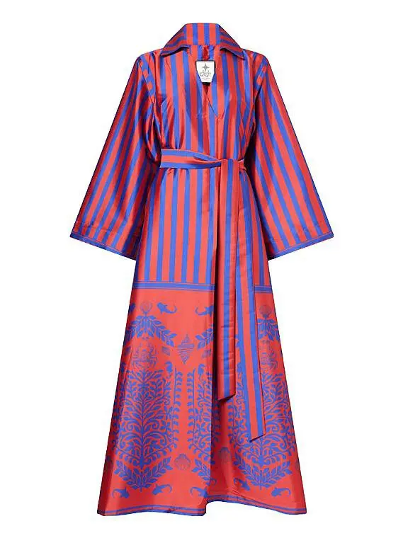 ARAM Printed Satin Kaftan - Red/blue