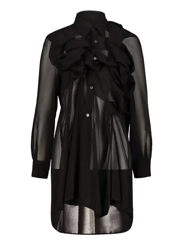 Comme Des Garçons Ruffle Front" Sheer Long Sleeve Shirt - Black