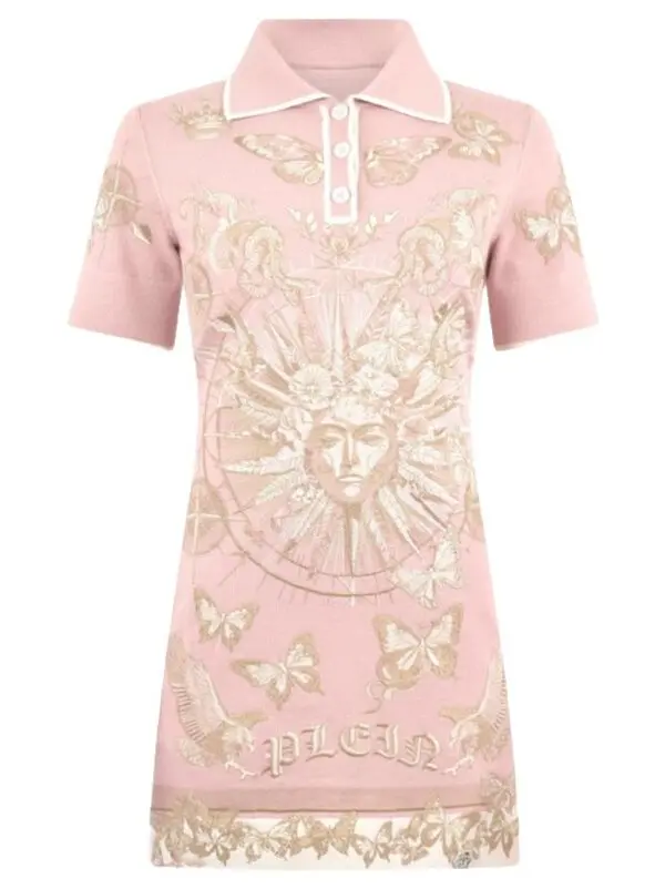 Philipp Plein Embroidered Butterfly Collared Mini Dress - Pink