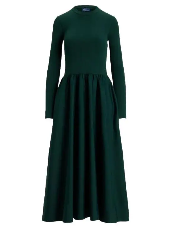 Polo Ralph Lauren Long Sleeve Gathered Midi Dress - Black