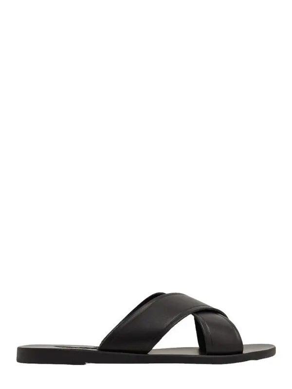 ANCIENT GREEK SANDALS Thais Flat Leather Sandals - Black