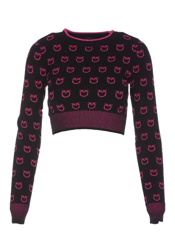 Pinko Jacquard Pattern Cropped Jumper - Black