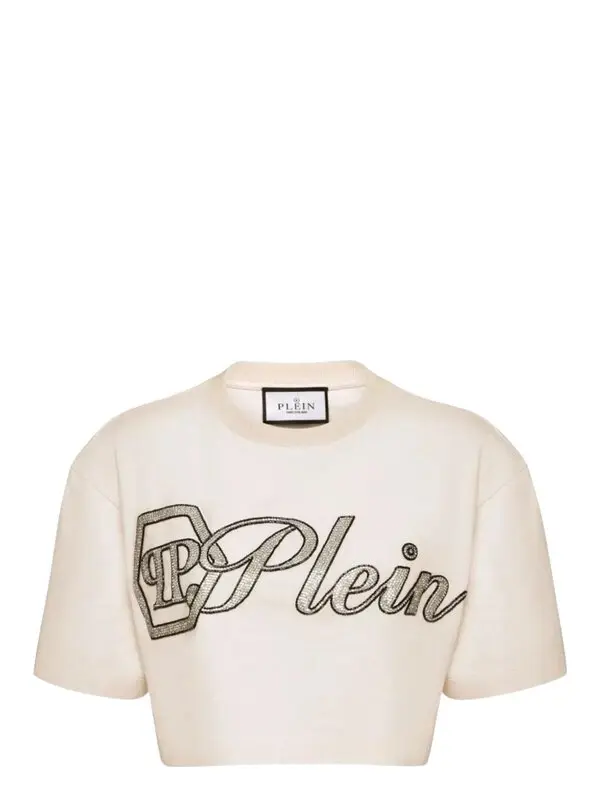 Philipp Plein Crystal Signature Cropped T-shirt - Of Off White