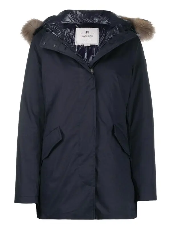 Woolrich Padded Parka Coat With Fur Trim - Black