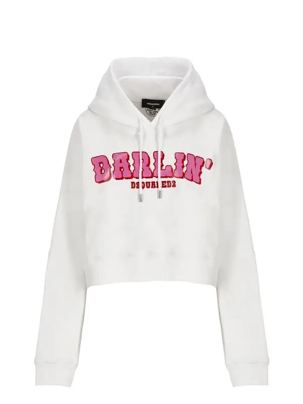 Dsquared2 Logo Printed Drawstring Hoodie - White