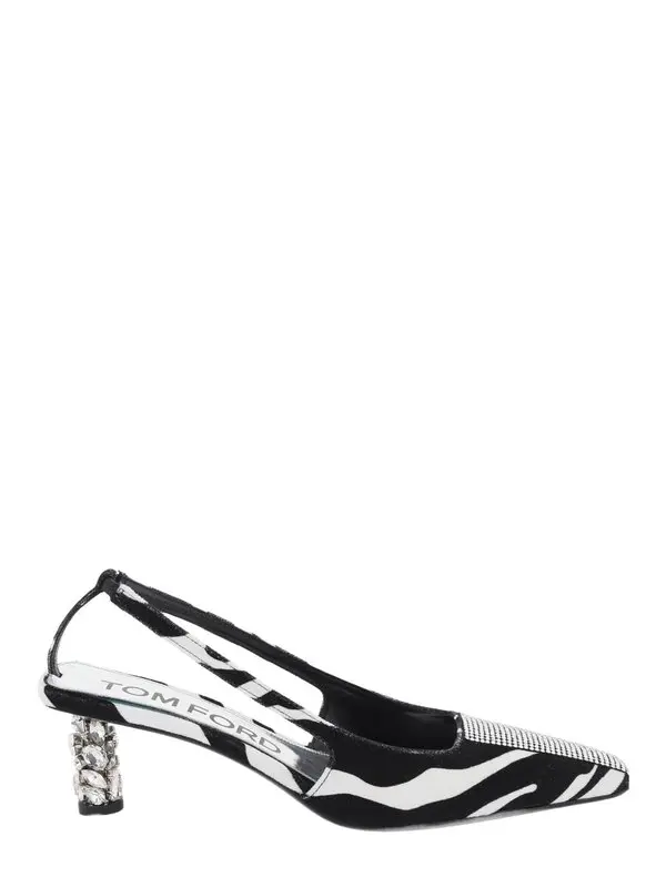 TOM FORD Zebra-print Slingback Pumps With Crystal Embellishments - Black
