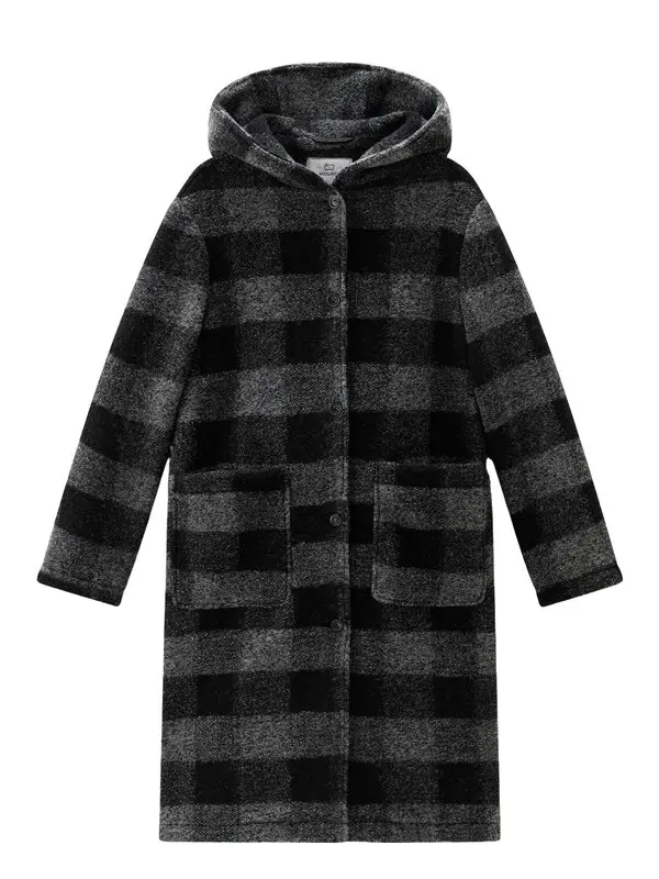Woolrich Checked Hooded Wool-blend Coat - Black