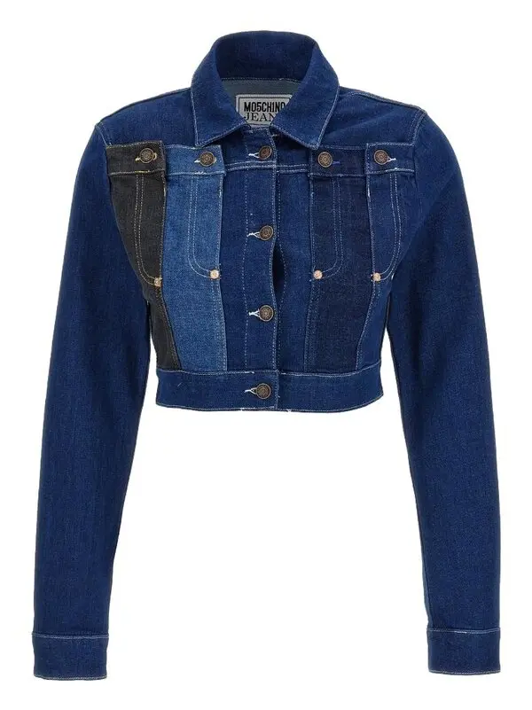 Moschino Paneled Cropped Denim Jacket - Blue