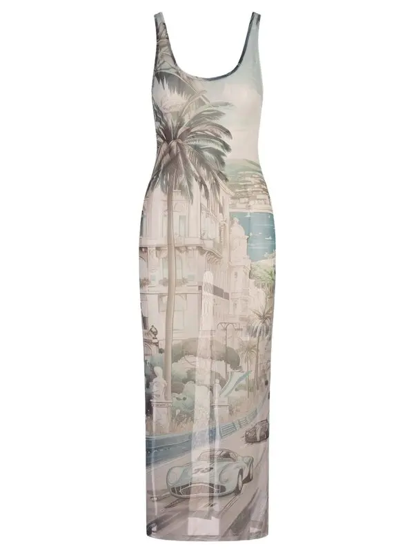 Philipp Plein Sleeveless Crewneck Maxi Dress With All-over Print - Nude