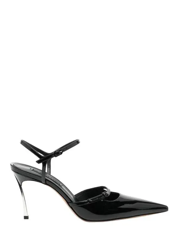 Casadei 90mm Patent Leather Pointed Toe Pumps With Adjustable Clasp - Black