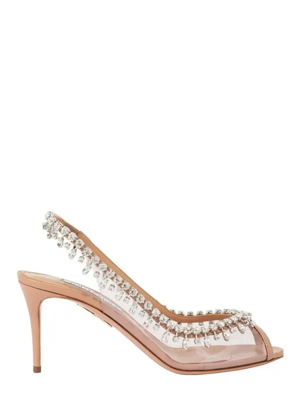 AQUAZZURA Temptation Crystal 75mm Slingback Pumps - Nude