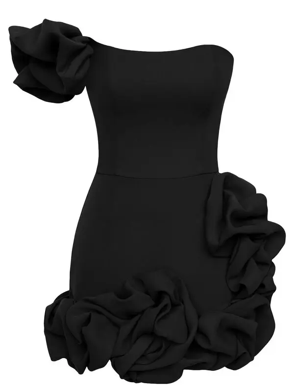 POST MERIDIEM One-shoulder Bustier Mini Dress With Flounced Hem - Black
