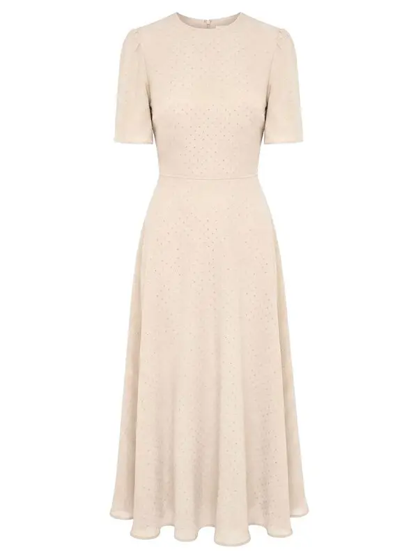 POST MERIDIEM Chiffon Midi Dress With Rhinestones - Beige